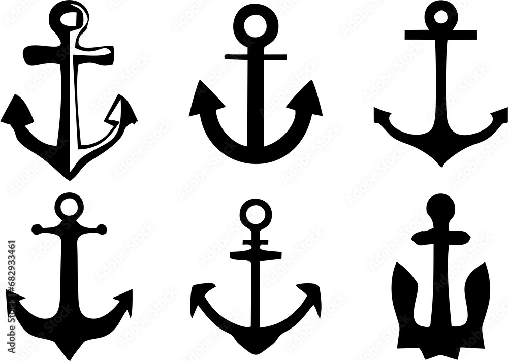 Set of black Anchor icons. Ship Anchors icons collection in high HD ...