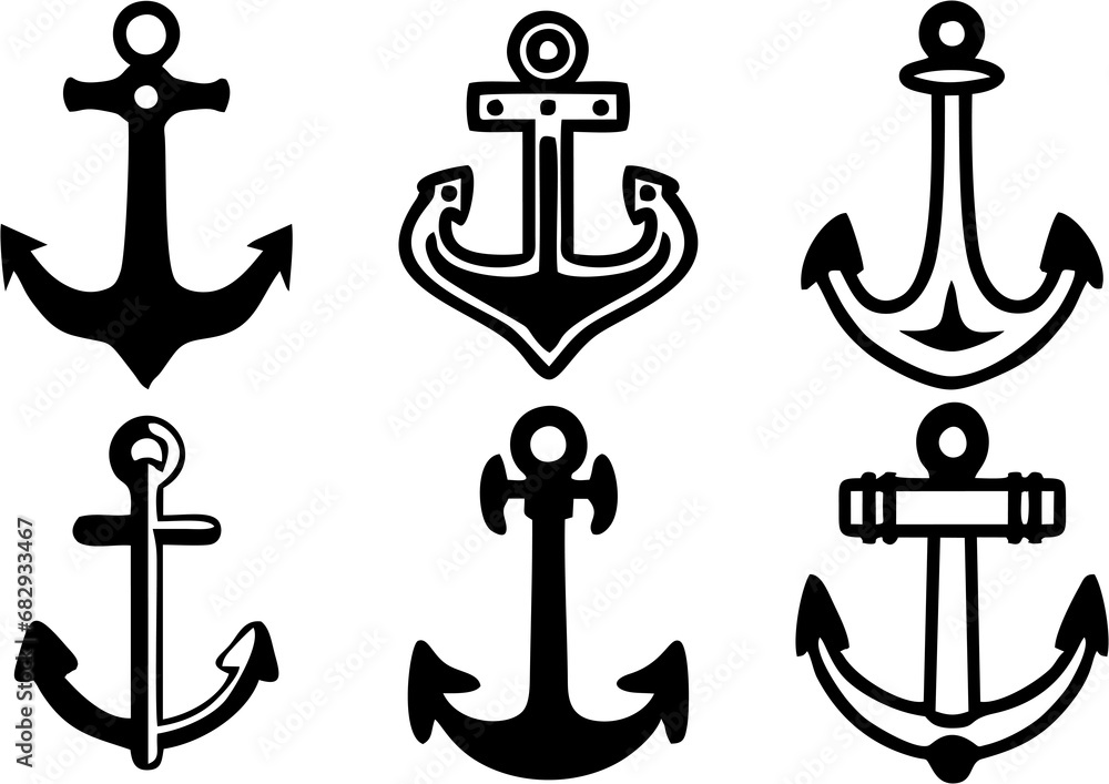 Set of black Anchor icons. Ship Anchors icons collection in high HD ...