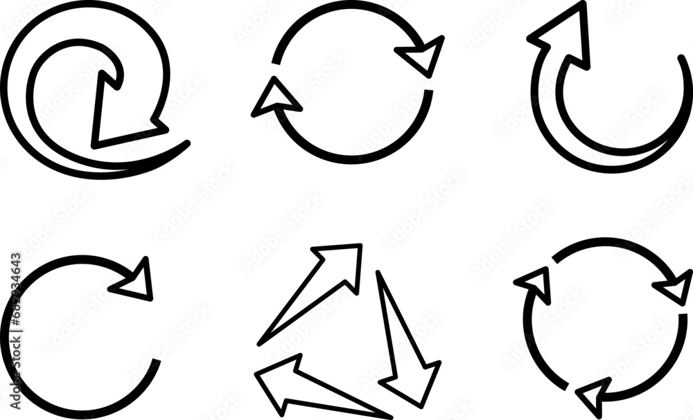Set of Round Vector Arrows. Arrow Icons of Different Thicknesses ...