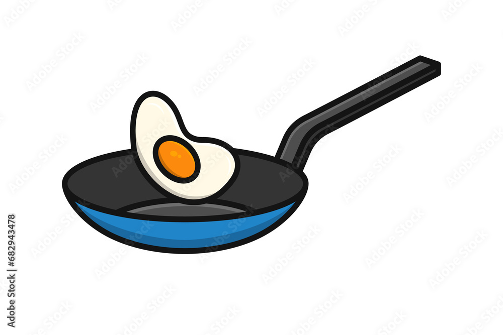 Floating Egg Fried with Fry Pan vector illustration. Food object icon ...