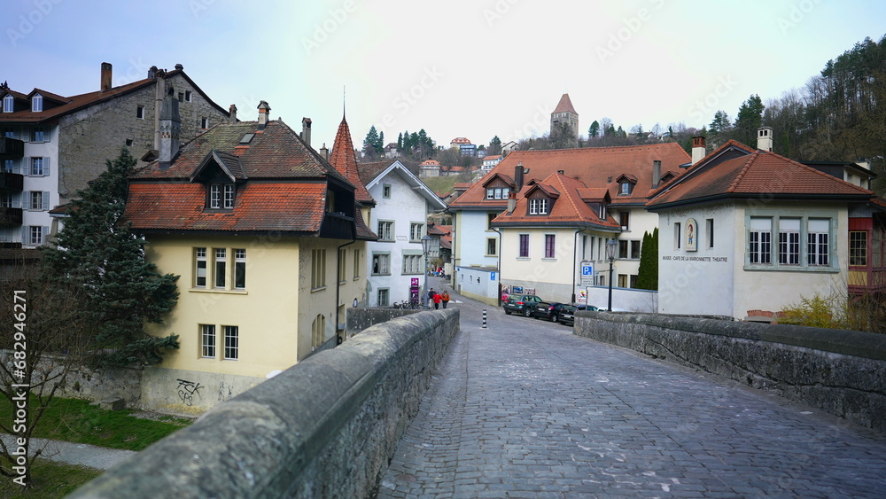 Fribourg, Switzerland Circa March 2022 - Swiss Bridge and traditional ...