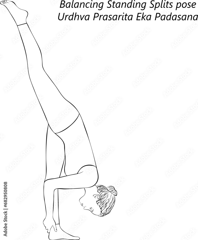 Sketch of young woman doing yoga Urdhva Prasarita Eka Padasana ...