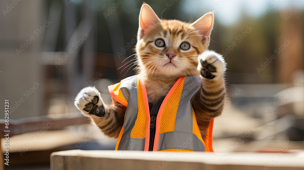 Cat wearing hard hat and safety vest as a construction worker Stock ...