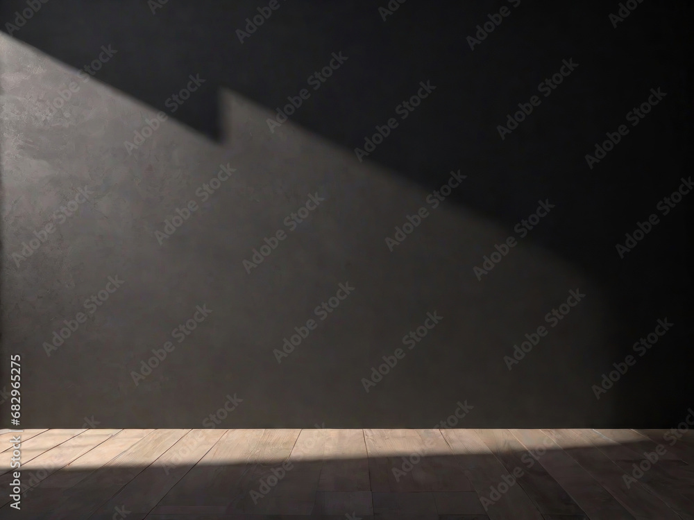 Black wall with wooden floor and mild light rays generated by AI Stock ...
