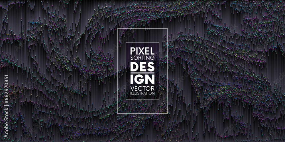Futuristic pixel sorting style background with gradient lines and iridescent flickering pixels ...