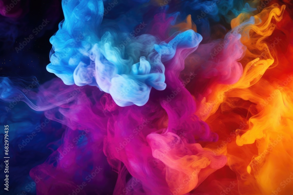 Colored smoke captured in a close-up shot on a black background. This ...