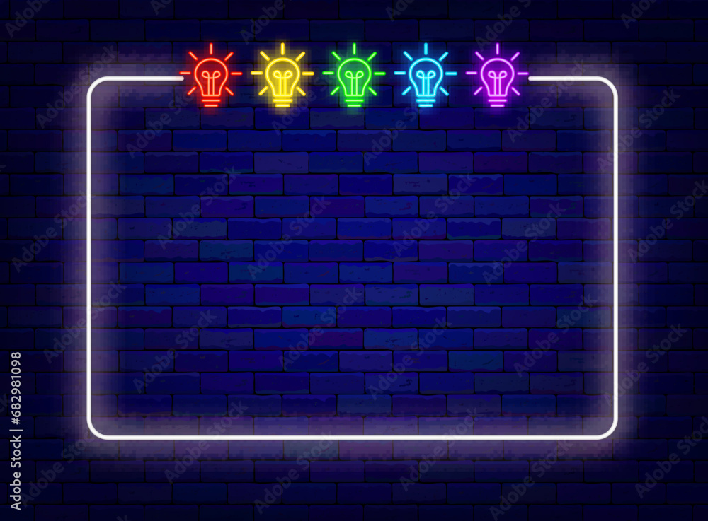 Quiz night neon banner. Colorful light bulbs and white frame. Trivia ...