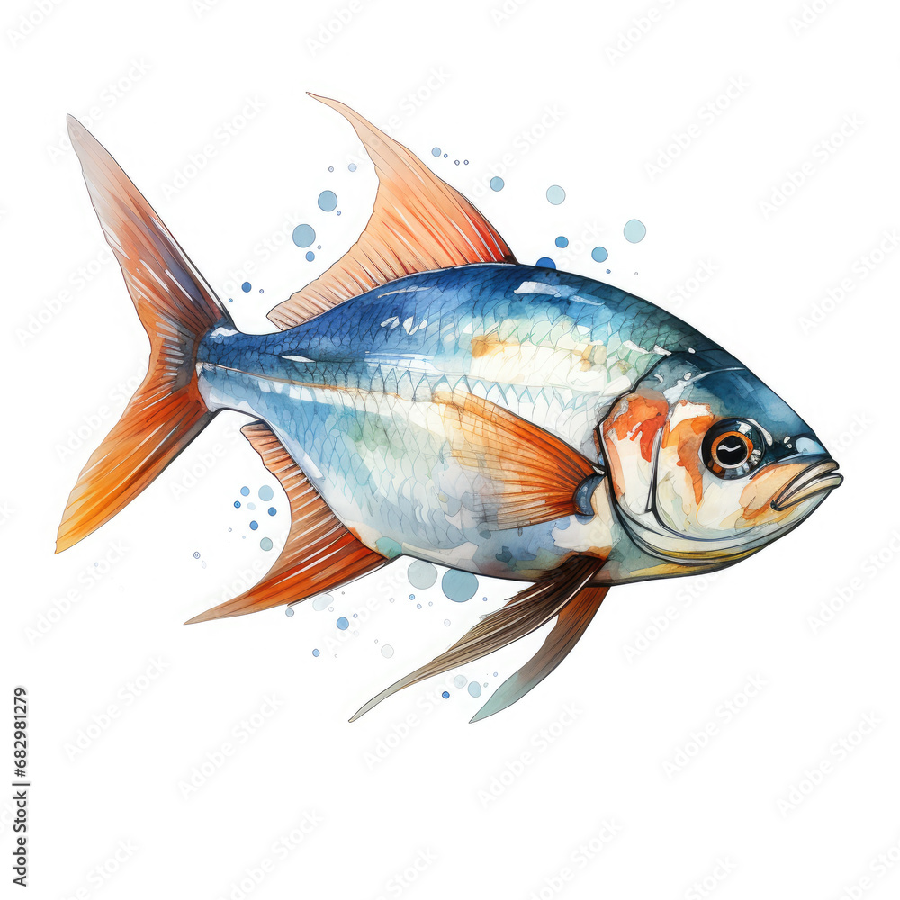 Watercolor X-ray Tetra Clipart illustration Generative Ai Stock ...