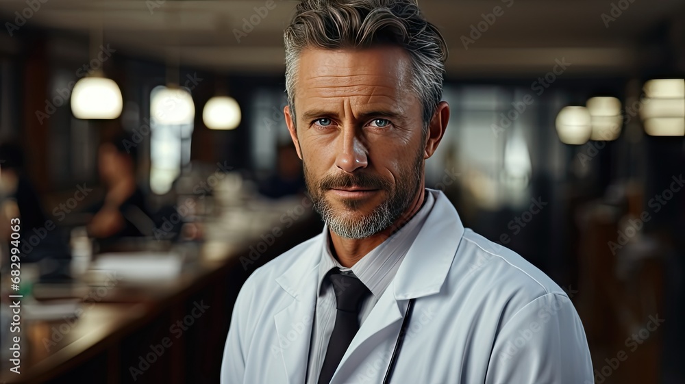 Smiling Male Doctor, Dressed in a Crisp White Coat, Exuding a Powerful ...