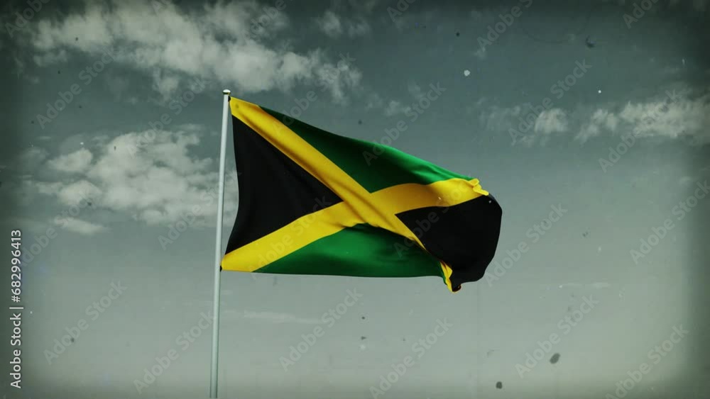 jamaica flag waving on sky background. Highly Detailed Fabric Pattern ...