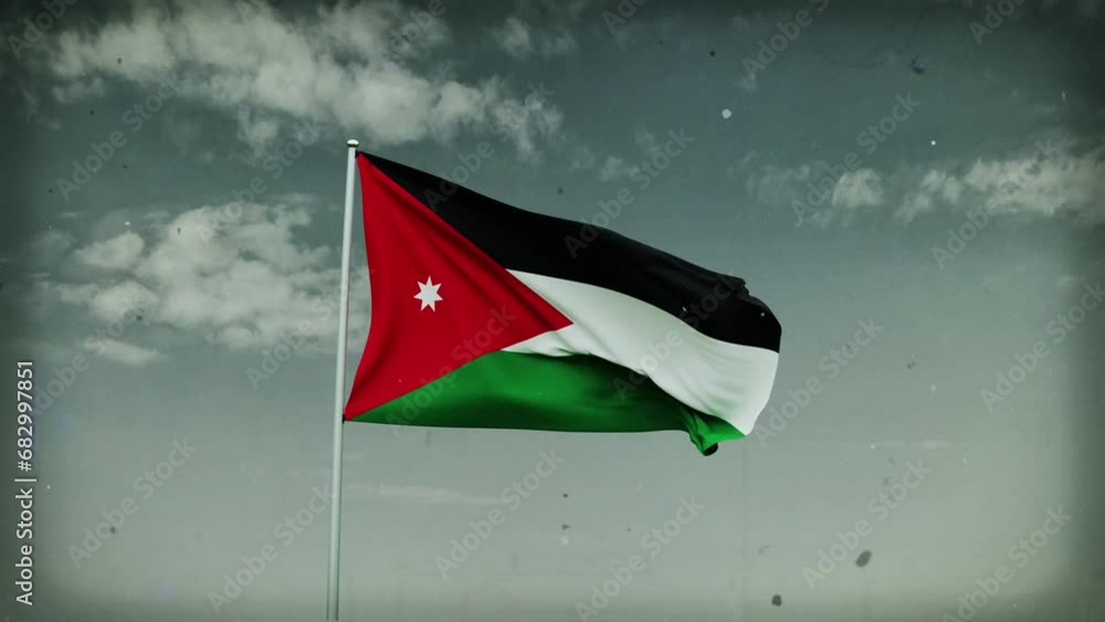 jordan flag waving on sky background. Highly Detailed Fabric Pattern ...