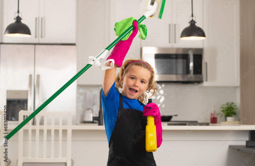 Housekeeping, home chores. Children helping with housekeeping, cleaning ...
