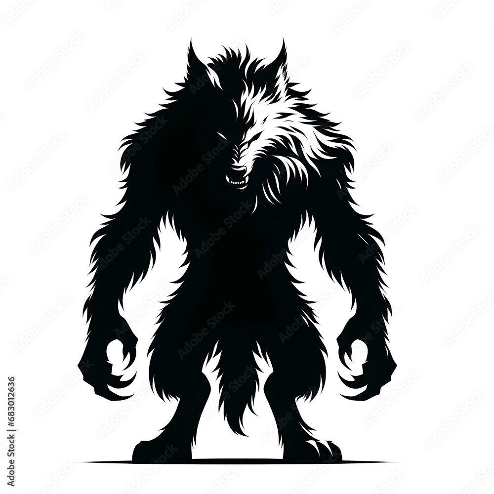 Majestic Alpha Werewolf Standing with Muscular Build Black and White ...