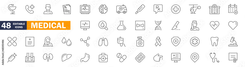 medical icons, Medicine and Health symbols - minimal thin line web icon ...