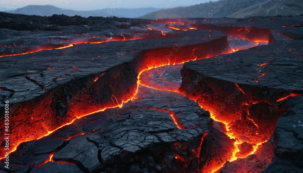 Lava was in the cracks of the earth to view the texture of the glow of ...