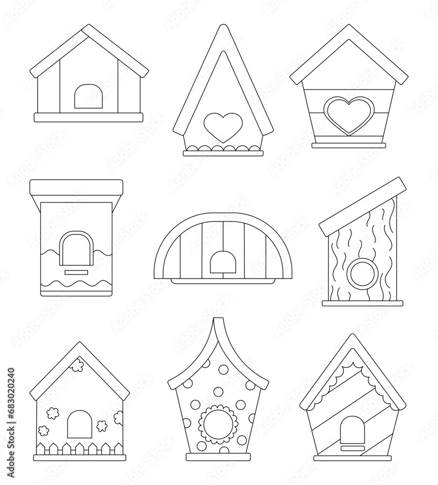 Crafted birdhouse with feeder. Coloring Page. Wooden house for bird ...