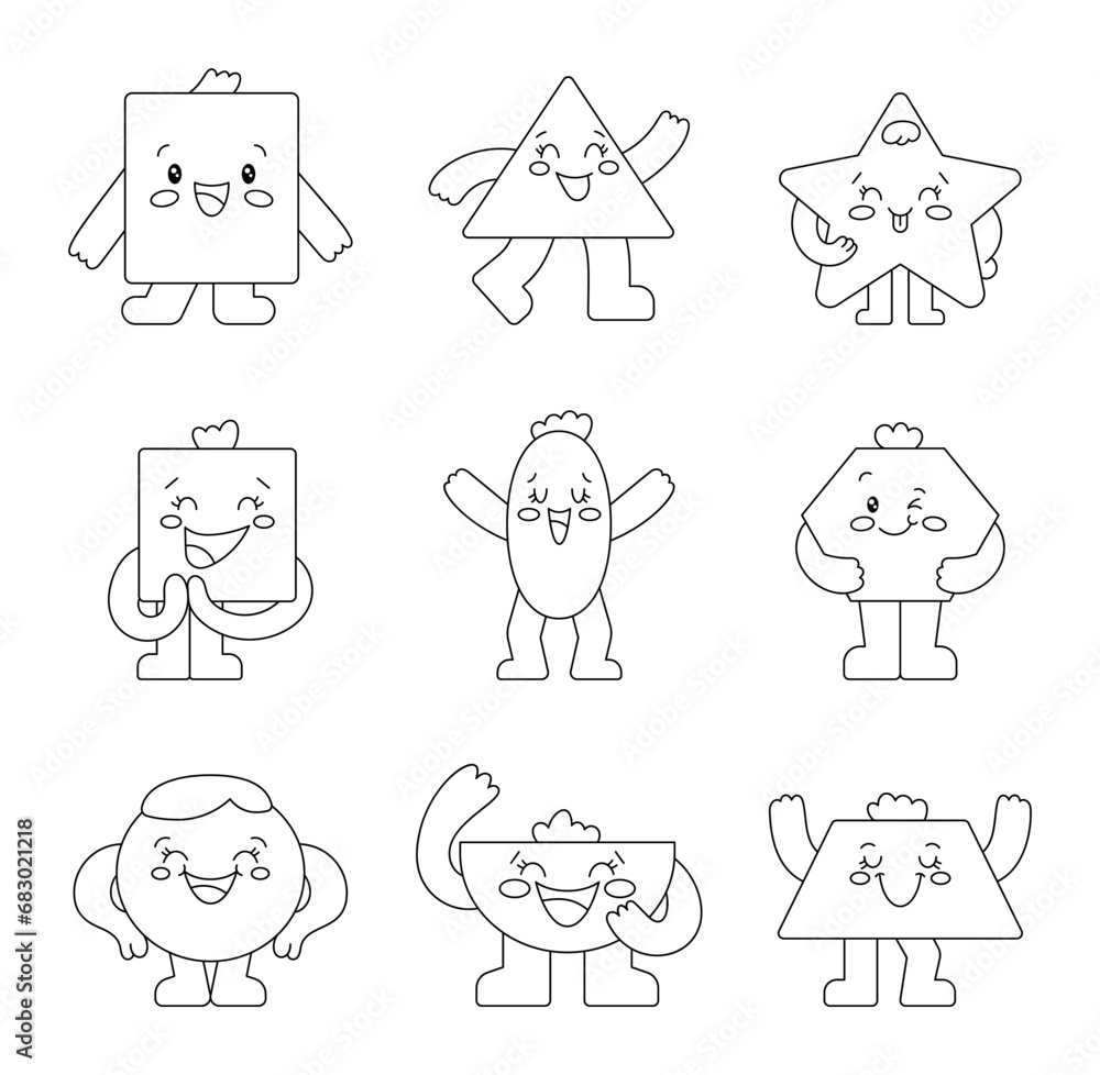 Vetor de Different basic geometric figures characters. Coloring Page ...