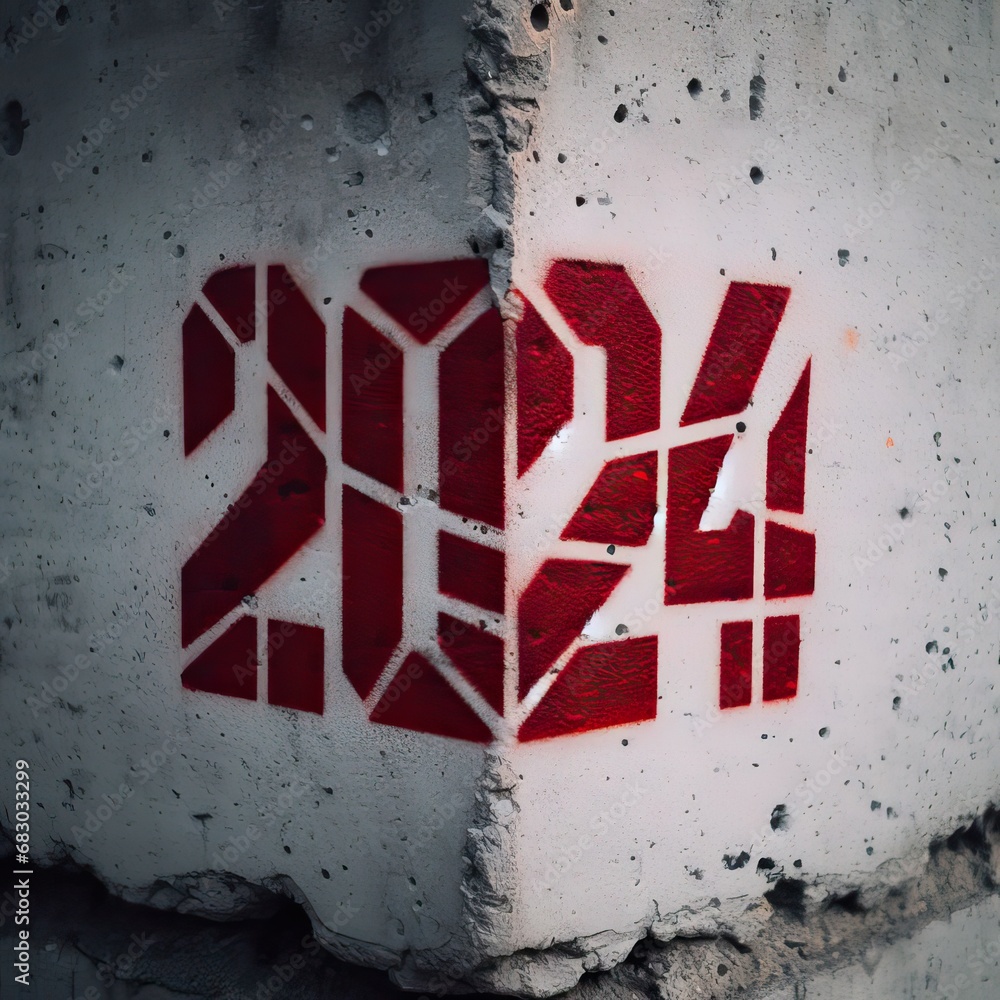 2024 year sign graffiti painted on wall generative ai Stock ...