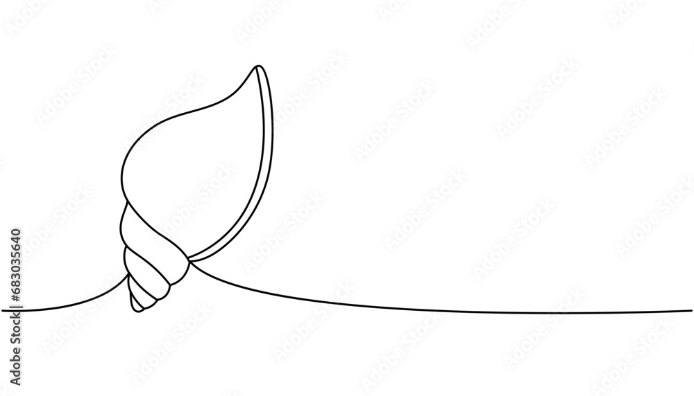 Sea shell one line continuous drawing. Tropical underwater shell ...