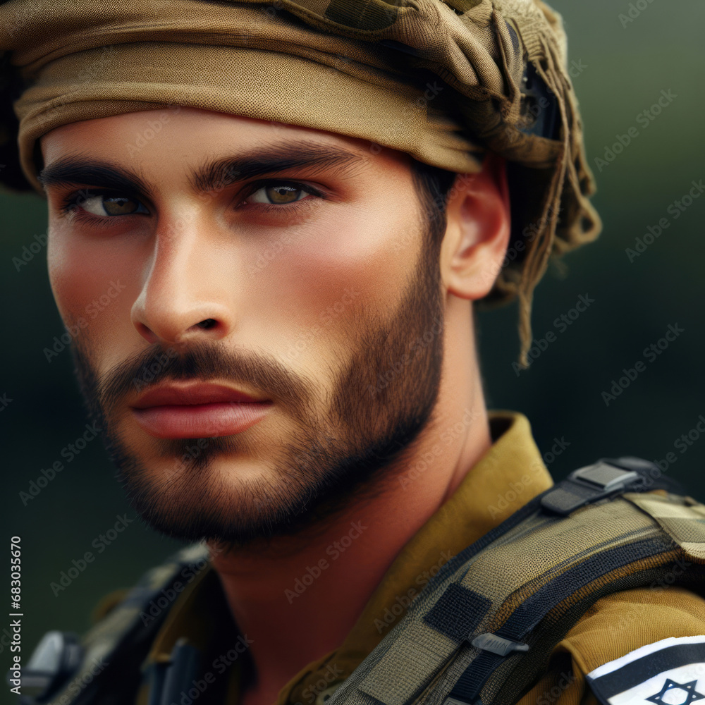 Israeli soldier in uniform, with a David star symbol and headscarf ...