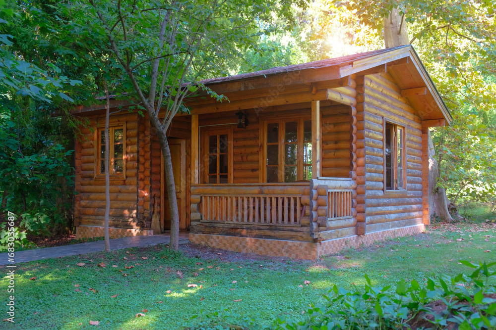 Beautiful wooden house or hut made with wood logs. Wooden hut in the ...
