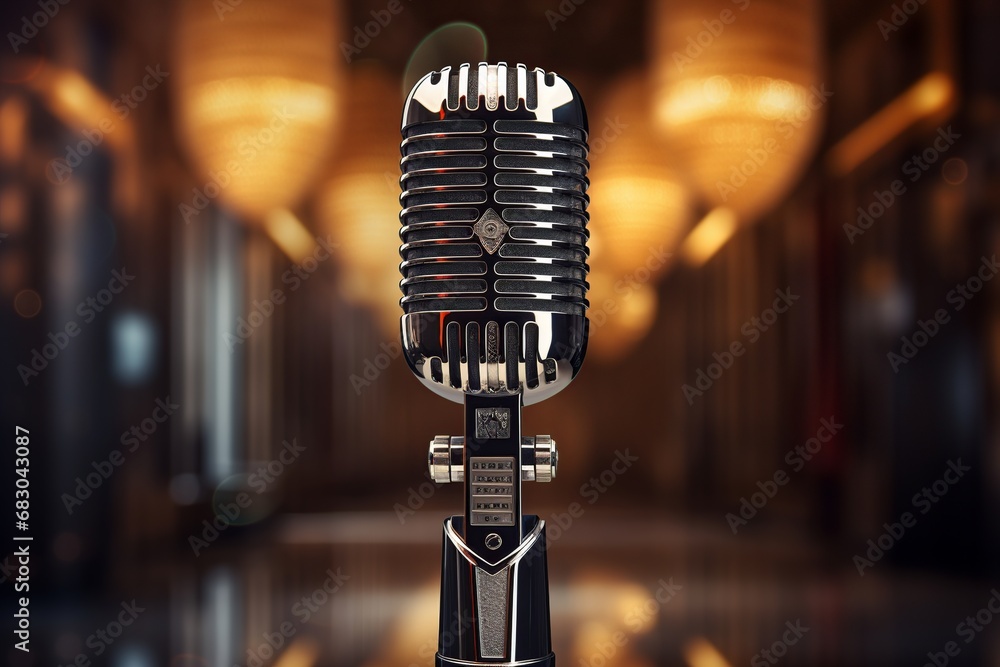 Vintage Microphone Elegance: An art deco-style depiction of a vintage ...