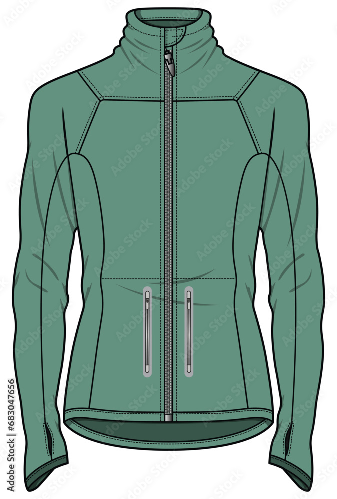 High Neck Long Sleeve Zip Up Activewear Running Track Training Jacket ...