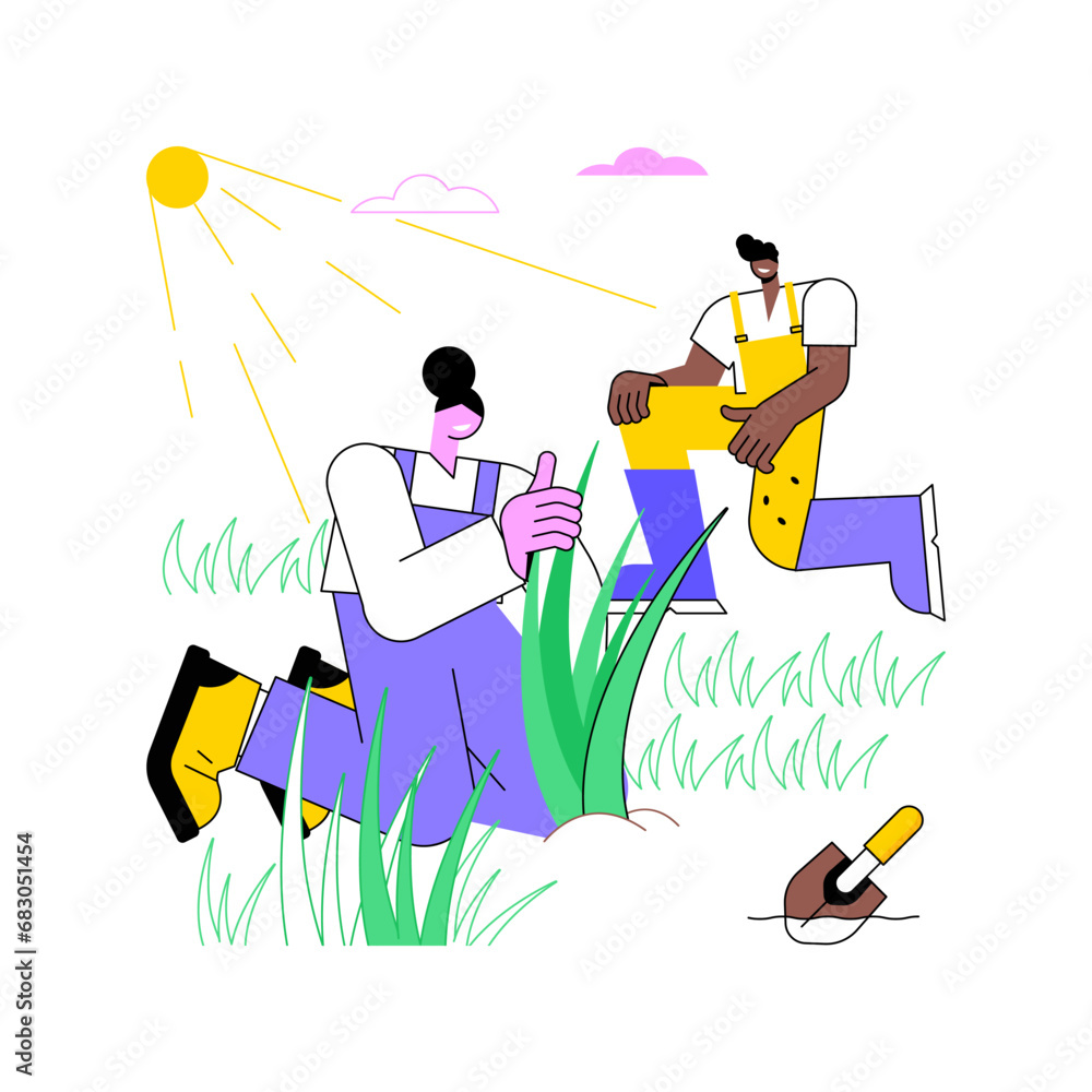 Planting cover crops isolated cartoon vector illustrations. Couple ...