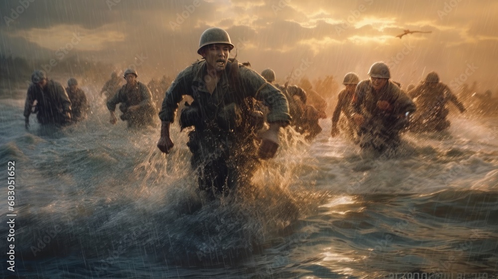 War Concept. Military silhouettes fighting scene on war fog sky ...