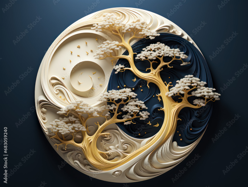 An image of two trees a yin yang. A paper sculpture of a tree and a ...