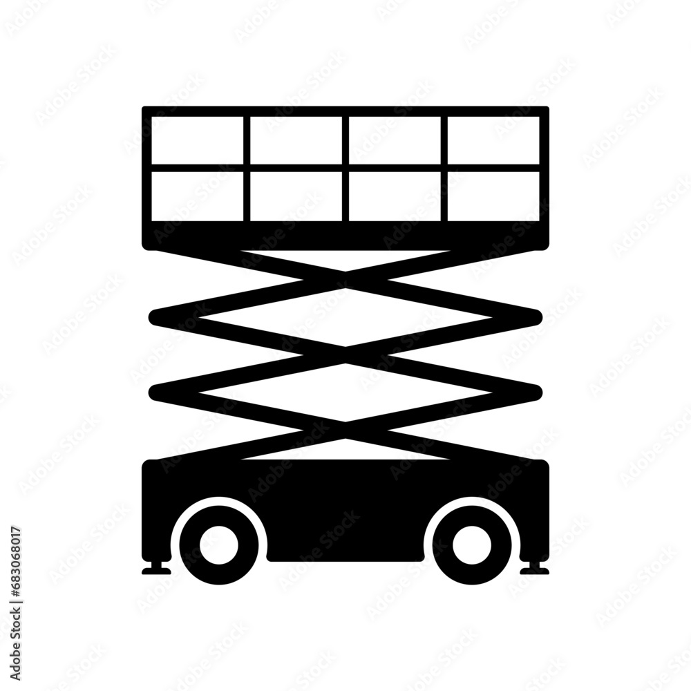 Scissor lift icon. Black silhouette. Side view. Vector simple flat ...