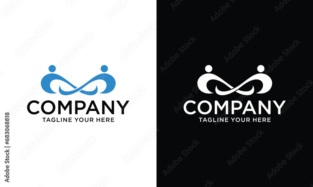 Heart logo with infinity two people icon shape on a black and white ...