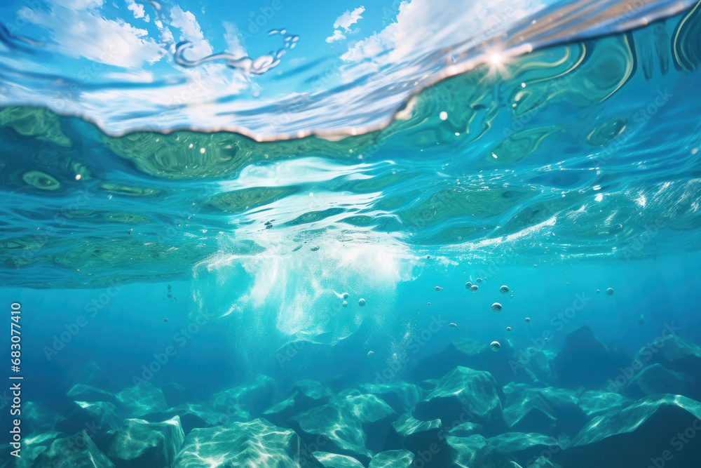 Turquoise waves, kissed by the tropical sun, reveal the hidden ...