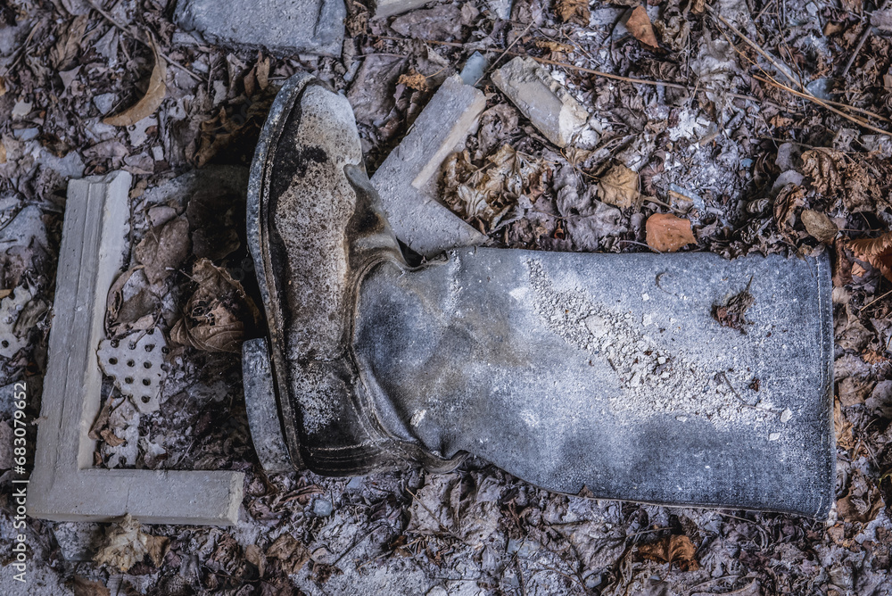 Old boot in abandoned military base Chernobyl-2 in Chernobyl Exclusion ...