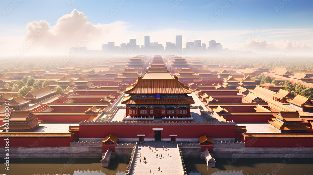 An aerial view of the Forbidden City, showcasing its vastness and ...
