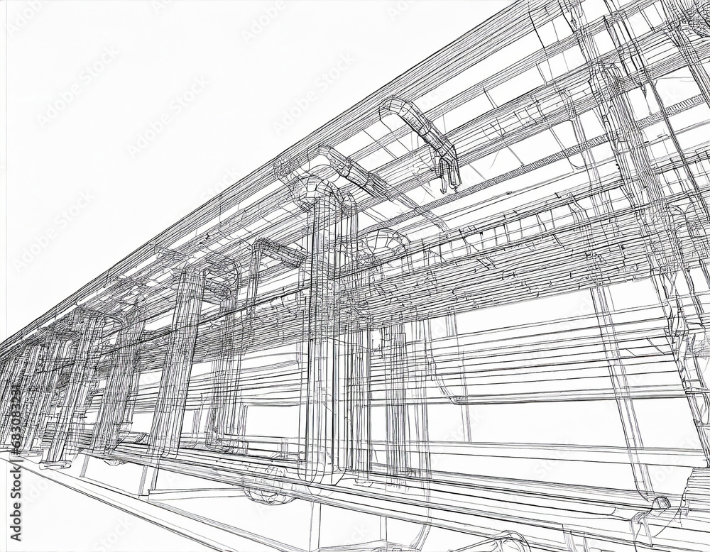 wireframe computer cad design of pipelines for modern industrial Stock ...