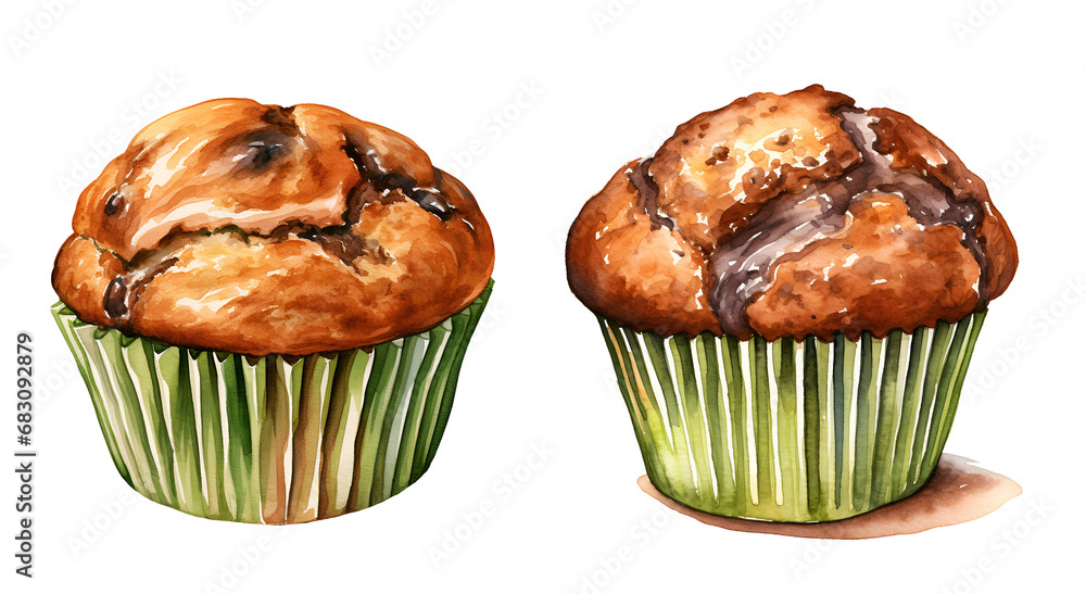 Cupcake watercolor clipart illustration with isolated background. Stock ...