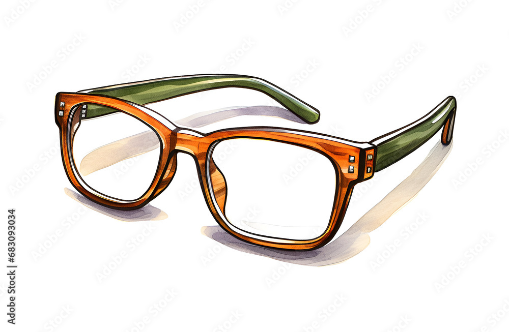 Glasses watercolor clipart illustration with isolated background. Stock ...
