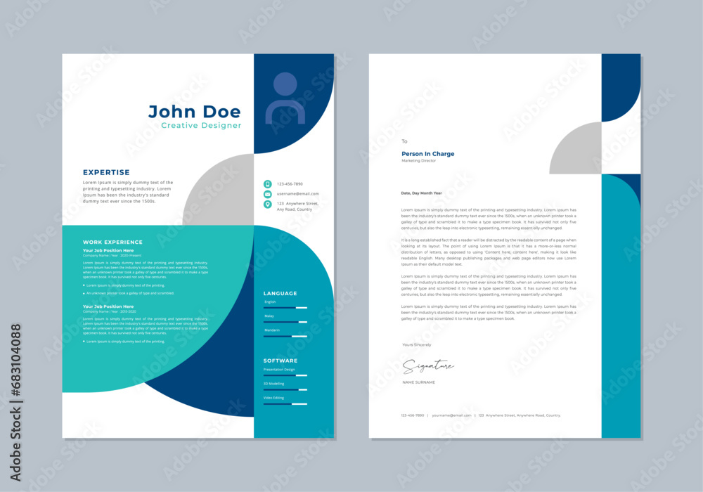 Modern curve design Cv templates. Professional resume, cover letter ...