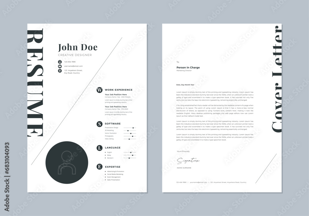 Minimalist black and white Cv templates. Professional resume, cover ...