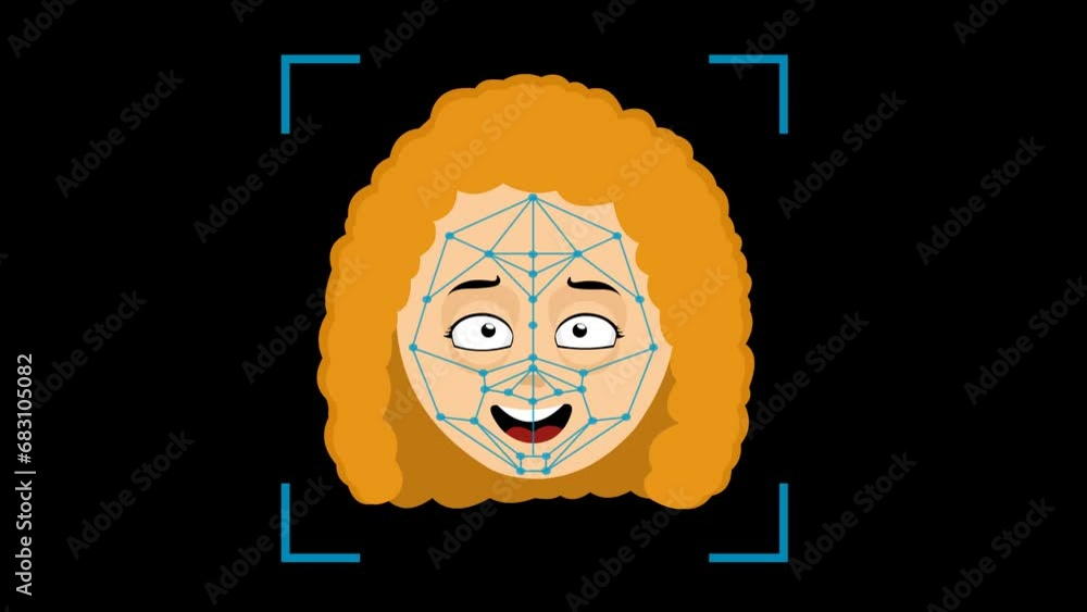 video animation technology scanner facial recognition of a red hair ...