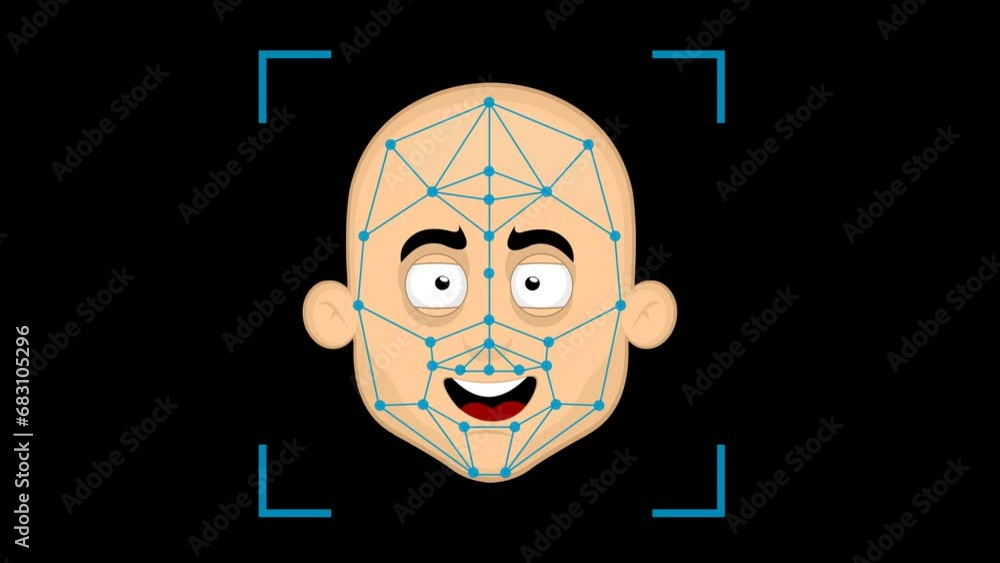 video animation technology scanner facial recognition of a bald man ...