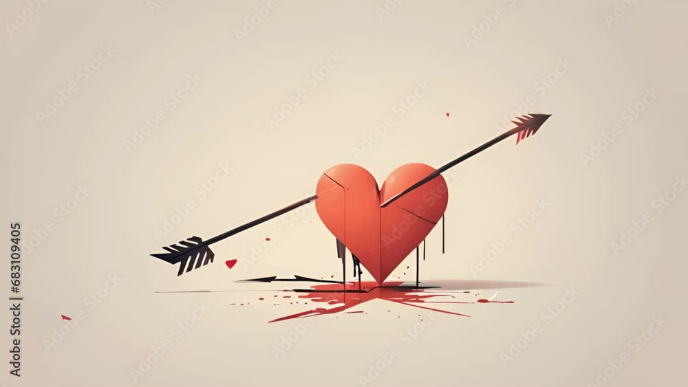 Vidéo Stock Minimal flat motion of a broken heart with an arrow through ...
