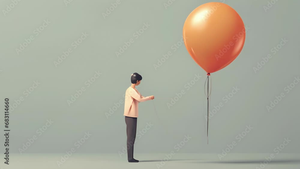 Minimal flat motion of a person hanging onto a balloon, representing ...