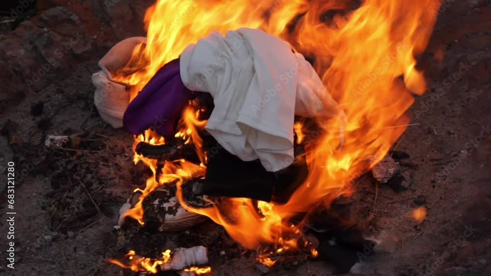 burned all my clothes in a big fire. High quality FullHD footage Stock ...