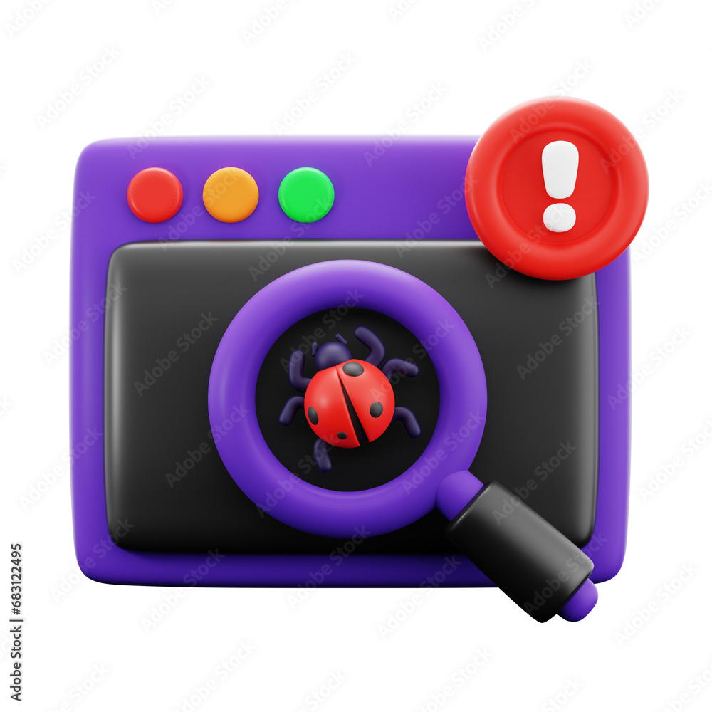 program app window with bug magnifying glass for application virus scan ...