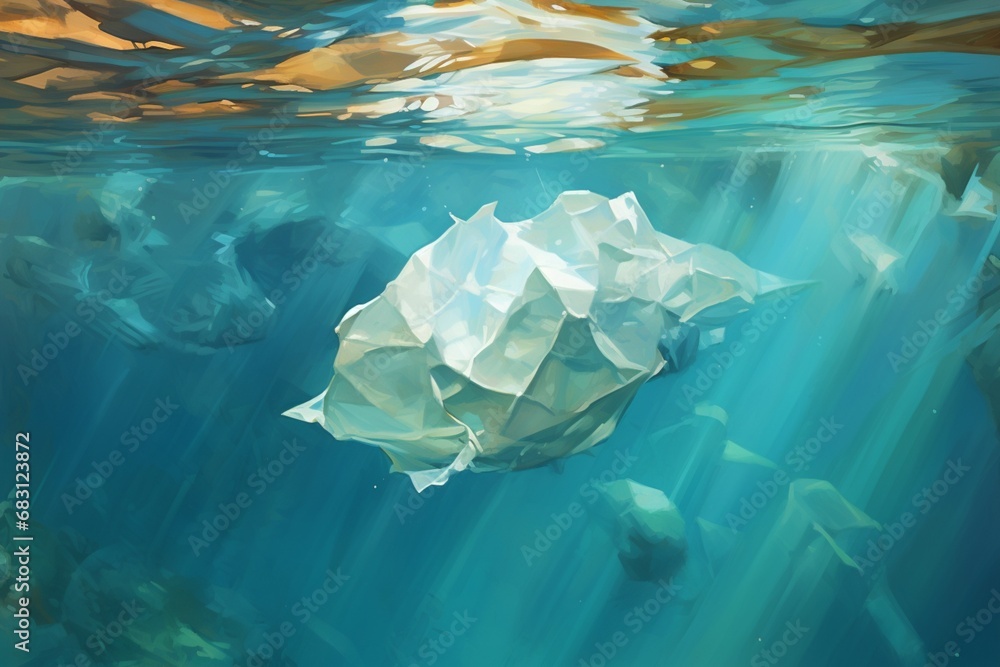 Render crumpled paper in an underwater setting, with an aquatic color ...