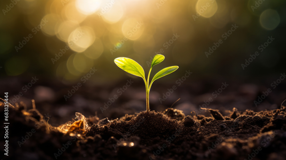 Seedling Growth in Sunlit Soil Stock Photo | Adobe Stock