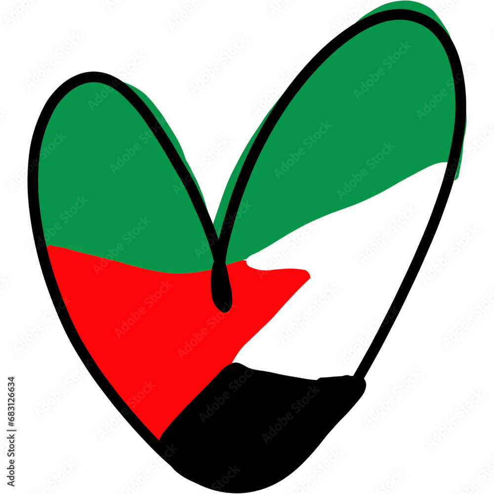 Palestine flag icon in the shape of heart. Save Palestine concept. Pray ...