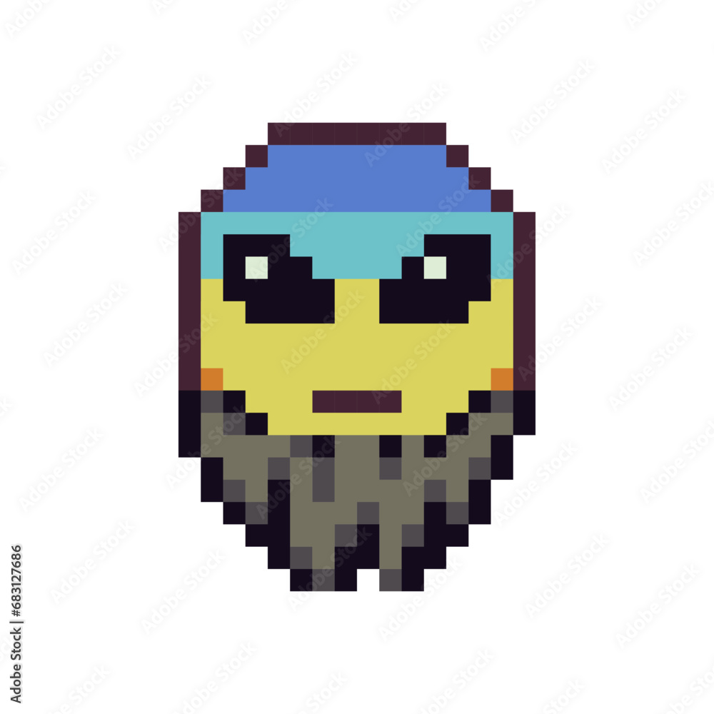 Man with beard and strange eyes, smiley, barbershop, old man face pixel ...